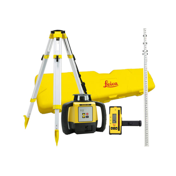 Leica Rugby 610 Rotary Laser w/Rod Eye 160 Receiver, Tripod, Grade Rod